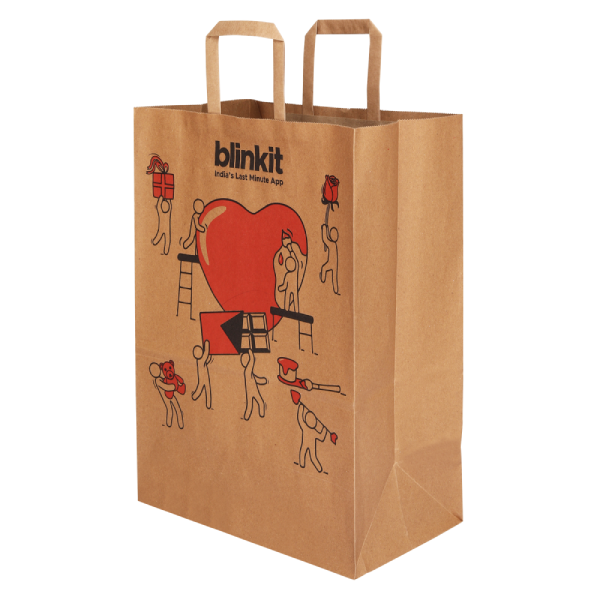 Custom Recycle Kraft Packing Bag Flat Handle Food To go Kraft Paper Bag ...